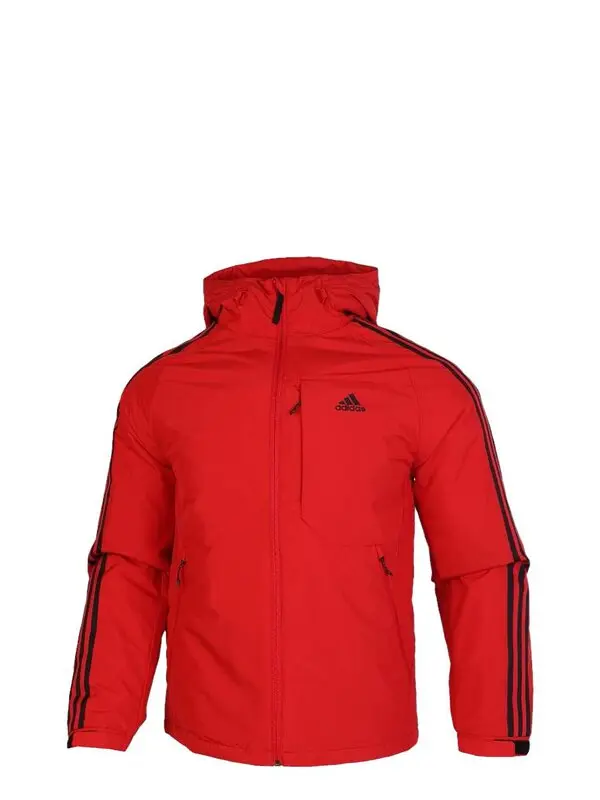 Adidas Hooded Down Jacket With Zip-up Closure - Red