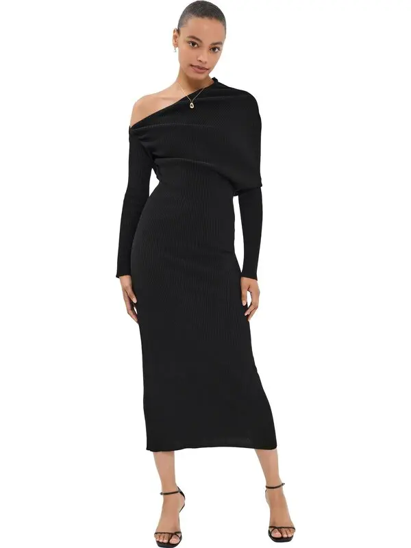Altuzarra Berrigan Dress One Shoulder Ribbed Knit Maxi - Black