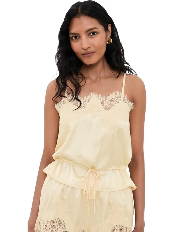 BAILEY ROSE Lace Trim Satin Blouse - Butter