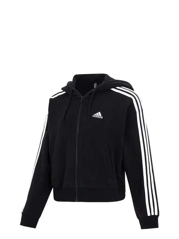 Adidas 3-stripes French Terry Bomber Full-zip Hoodie - Black/white