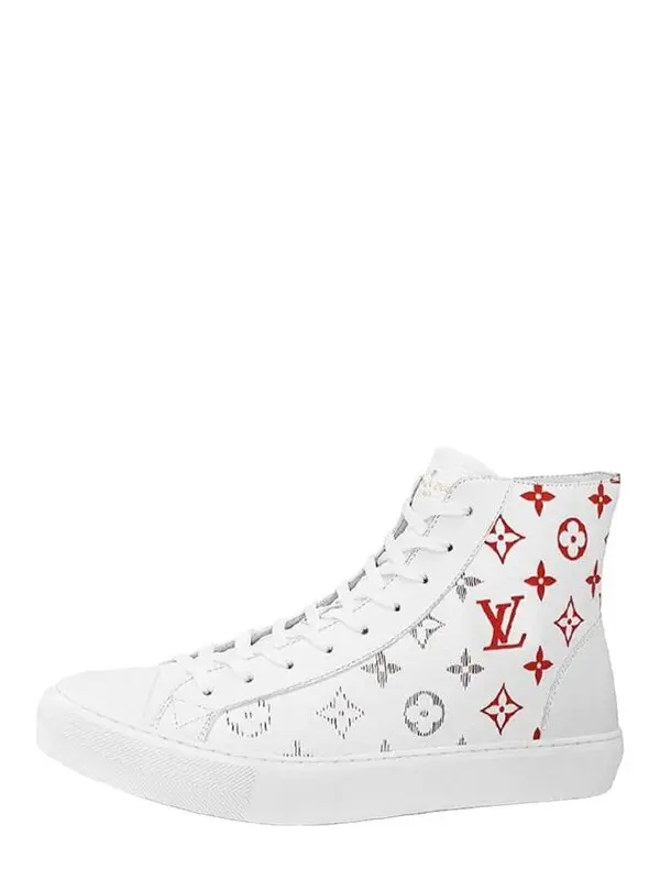 LOUIS VUITTON Tattoo Monogram High Top Sneakers - White/red/grey
