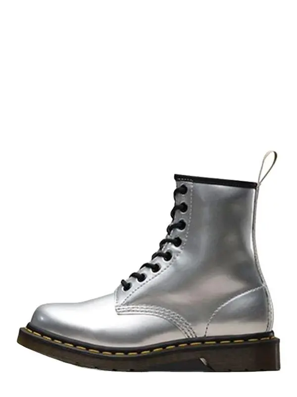 Dr. Martens Vegan 1460 Chrome Paint Metallic Lace Up Boots - Silver