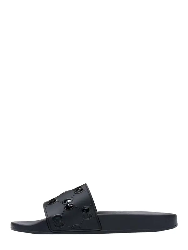 Gucci Rubber Slide Sandals With Embossed Gg Detail - Black