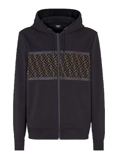 Fendi Cotton Hooded Zip-up Jacket - Black