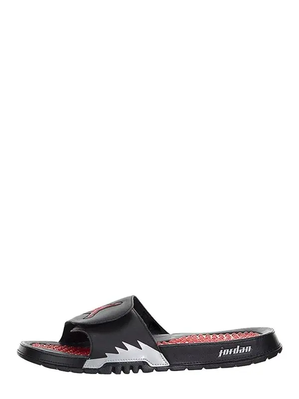 JORDAN Hydro V Retro Slides - Black/fire Red-mtllc Silver