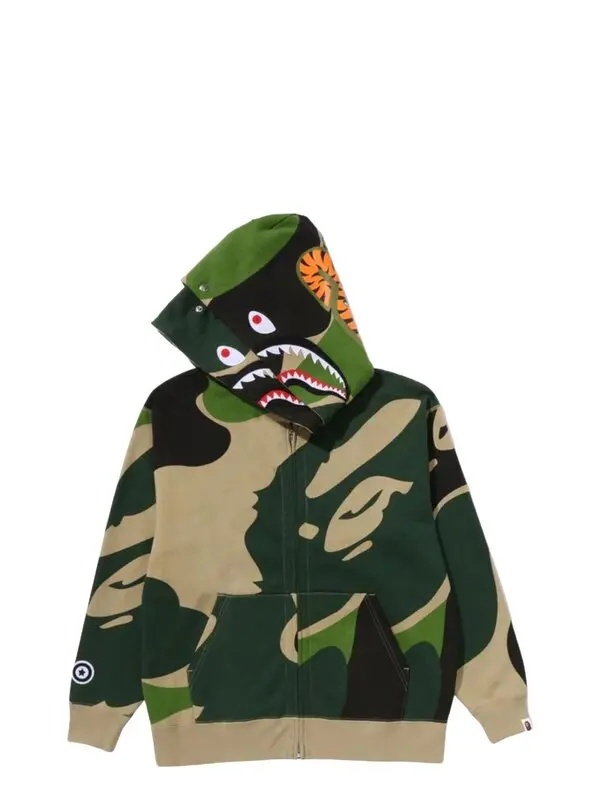 A BATHING APE Mega Abc Camo Double Shark Relaxed Fit Full Zip Hoodie - Green
