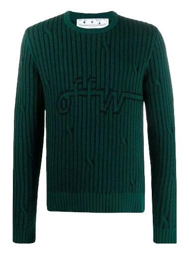 Off-White Logo Stripe Knit Sweater - Green