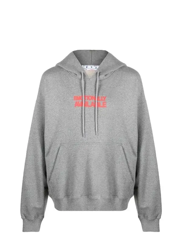 Off-White Slogan Print Hoodie - Grey/orange