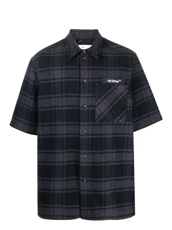 Off-White Plaid Casual Short Sleeve Shirt Black - Multi-color
