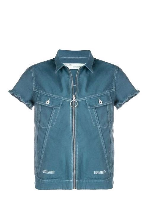 Off-White Zipper Denim Short Sleeve Shirt Loose Fit - Blue