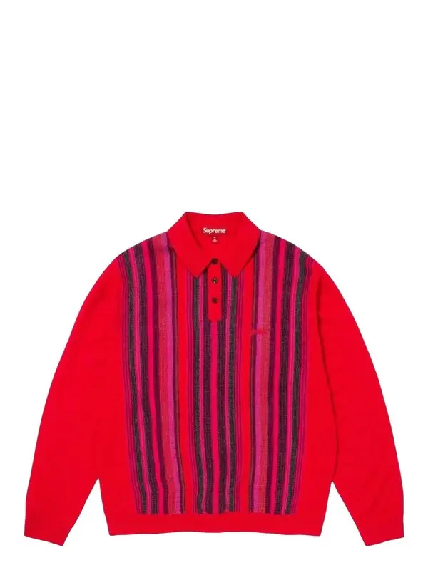 Supreme Ss26 Multi Stripe Polo Sweater - Red