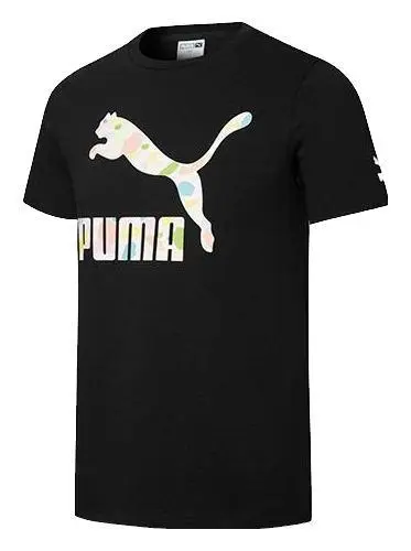 PUMA Florid Summer Logo Letter Printing Round-neck - Black