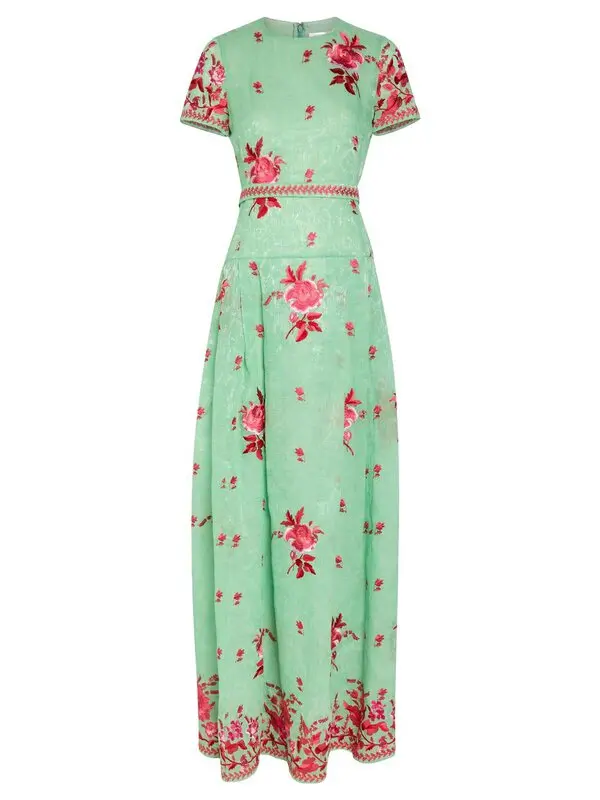 Erdem Floral Belted Cotton And Silk-blend Midi Dress - Mint