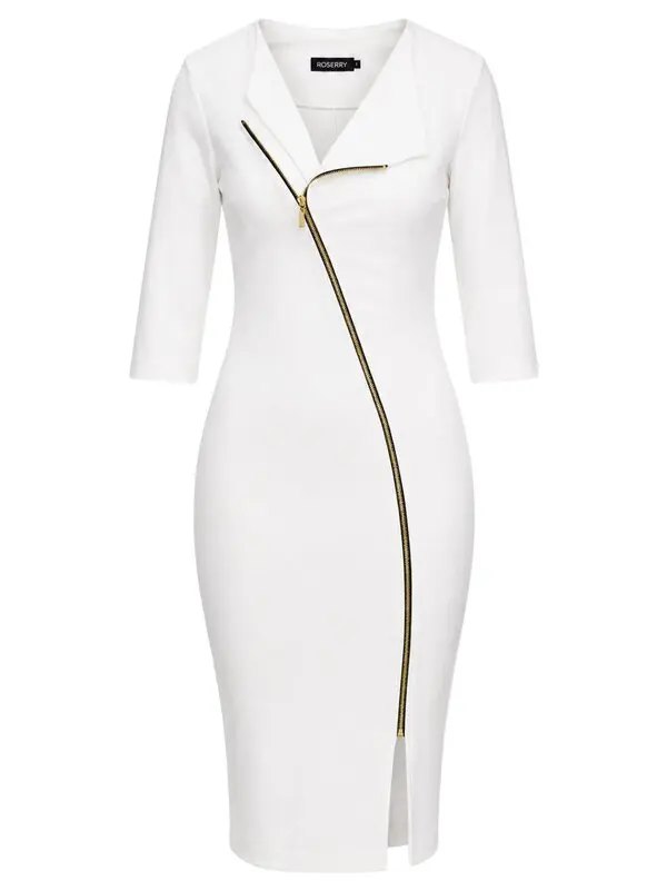 ROSERRY Midi Dress With Metallic Zipper Detail - Navy