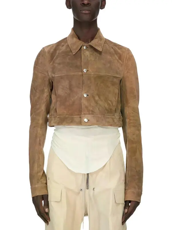 Rick Owens Cropped Suede Worker Jacket - Brown