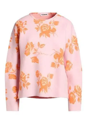 JIL SANDER Wool & Polyester Jacquard Knit Crewneck Sweater With Floral Print - Pink