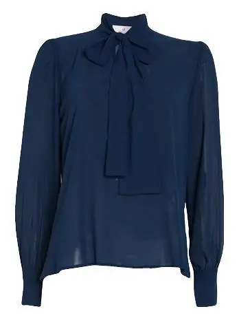 COMPAGNIA ITALIANA Long Sleeve Crepe Bow Blouse - Navy