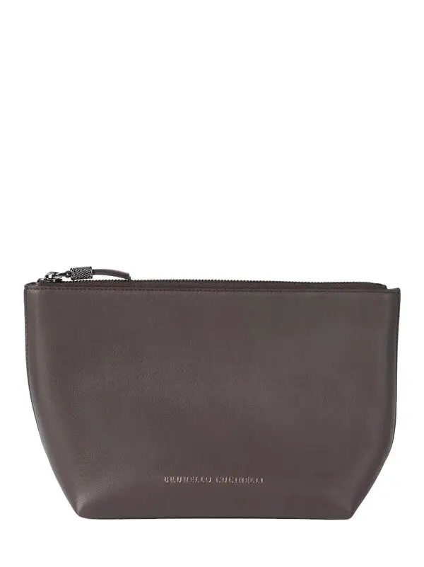 Brunello Cucinelli Calfskin Pouch With Monili Zipper Pull - Brown