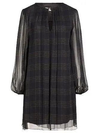 OTTOD'AME Viscose Tartan Pattern Mini Dress - Blue