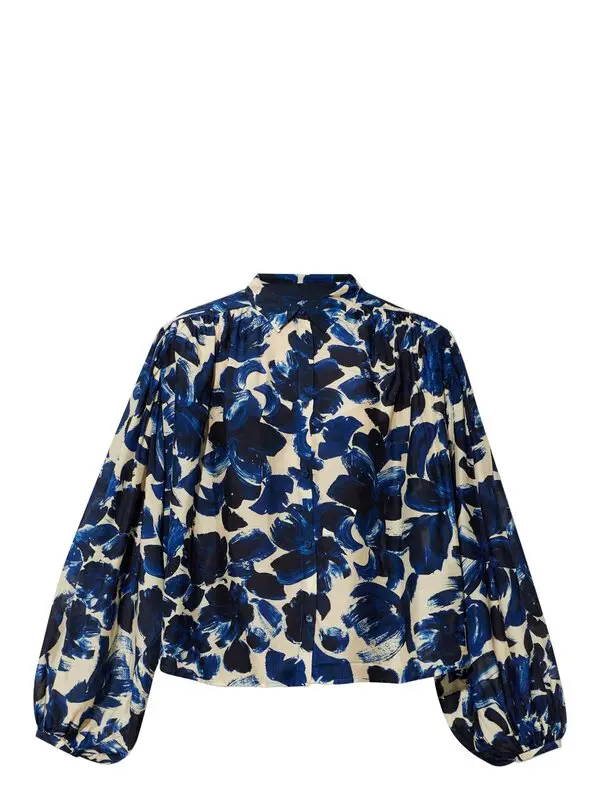 Munthe Lynx' Button-up Balloon Sleeve Floral Shirt - Navy Blue