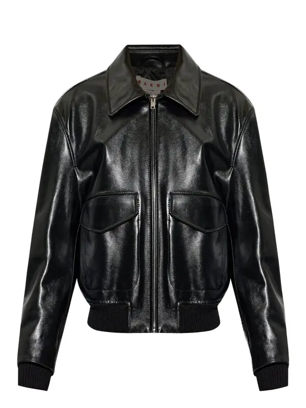 Marni Leather Bomber Jacket - Black