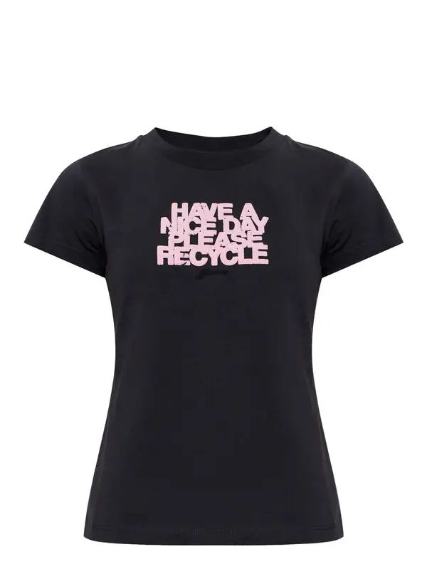 GANNI Cotton T-shirt With Slogan Print - Black