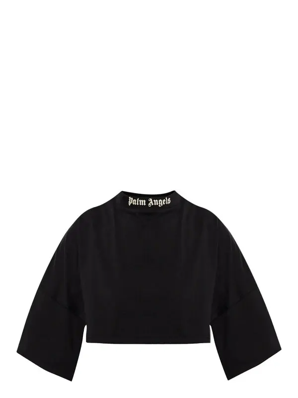 Palm Angels Cropped Top With Gothic Logo - Black
