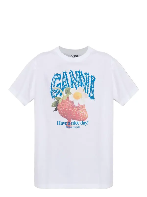 GANNI Cotton T-shirt With Graphic Print - White