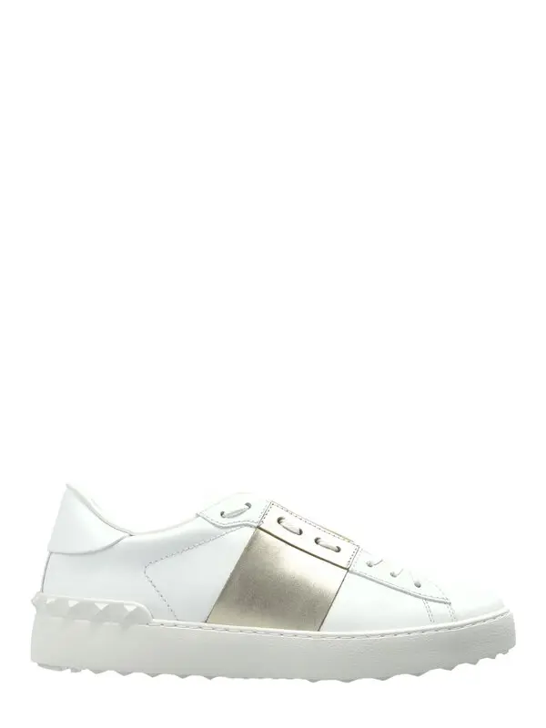 Valentino Garavani Leather Sports Shoes With Gold Detailing - White