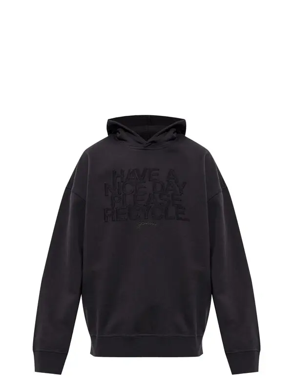 GANNI Embroidered Cotton Hoodie - Black