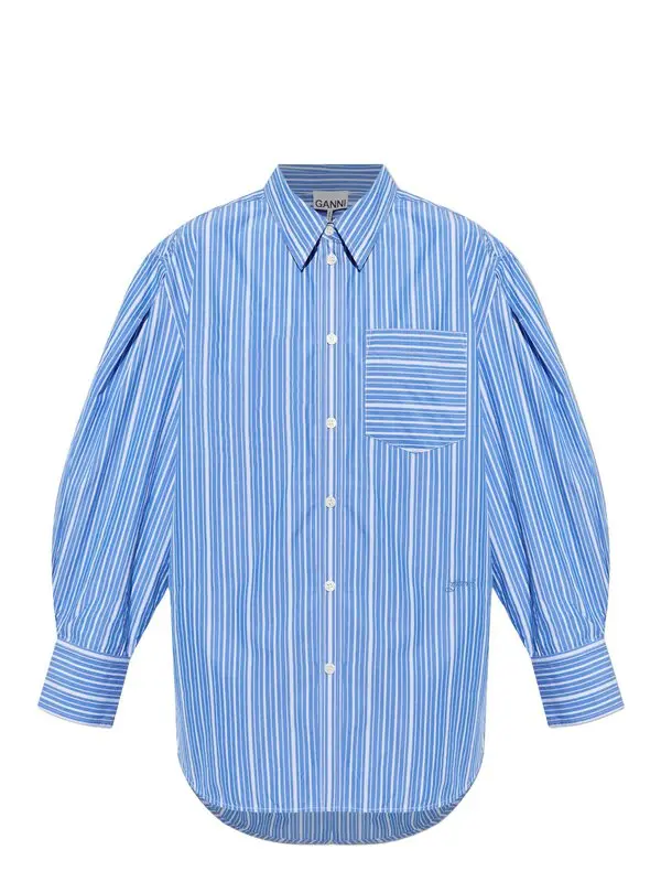 GANNI Oversized Striped Cotton Shirt - Blue