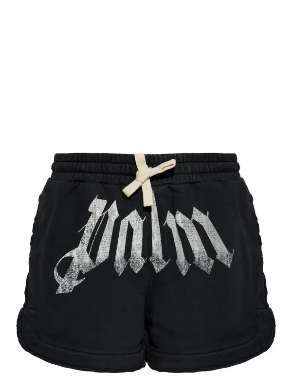 Palm Angels Logo Print Cotton Shorts - Black