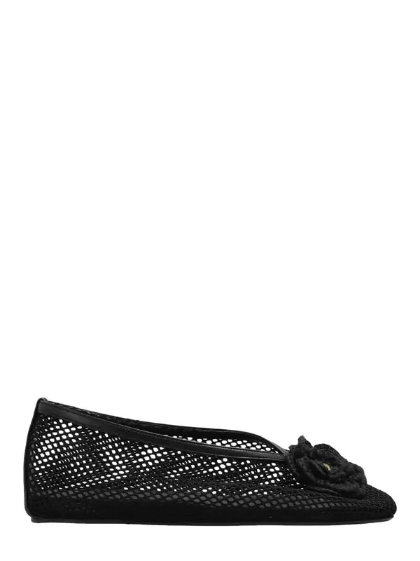 GANNI Mesh Ballet Flats With Floral Appliqu - Black
