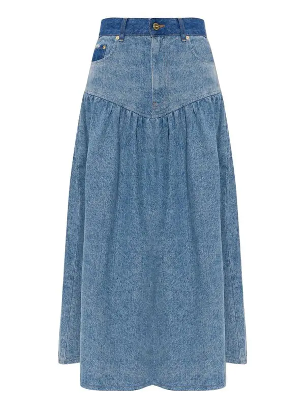 GANNI Vintage Effect Denim Midi Skirt - Blue