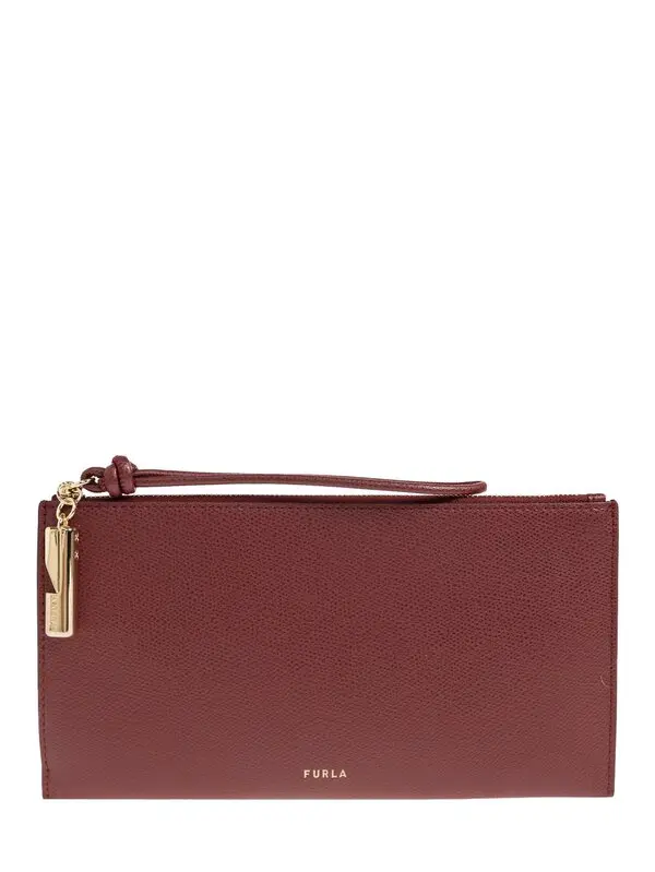 Furla Iride Medium Clutch With Gold Tone Logo Detail - Burgundy