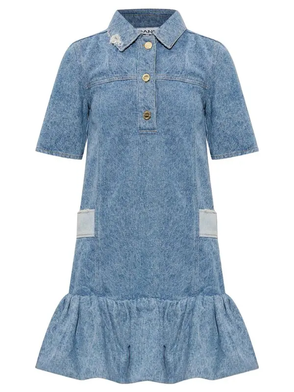 GANNI Distressed Denim A-line Dress - Blue
