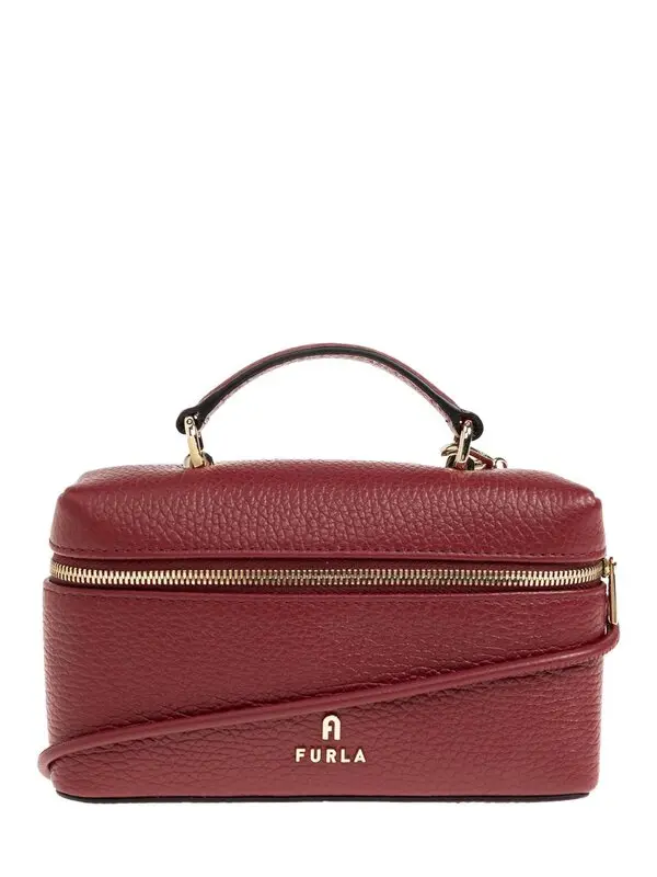 Furla Camelia Micro Box Bag With Textured Leather And Gold Tone Hardware - Red