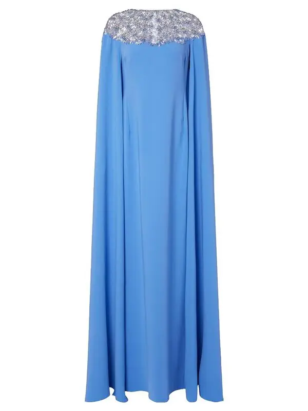 Oscar De La Renta Embellished Cape Silk-blend Gown - Blue