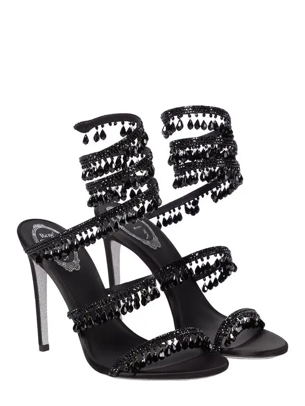 Rene Caovilla Chandelier Embellished Satin Sandals - Black