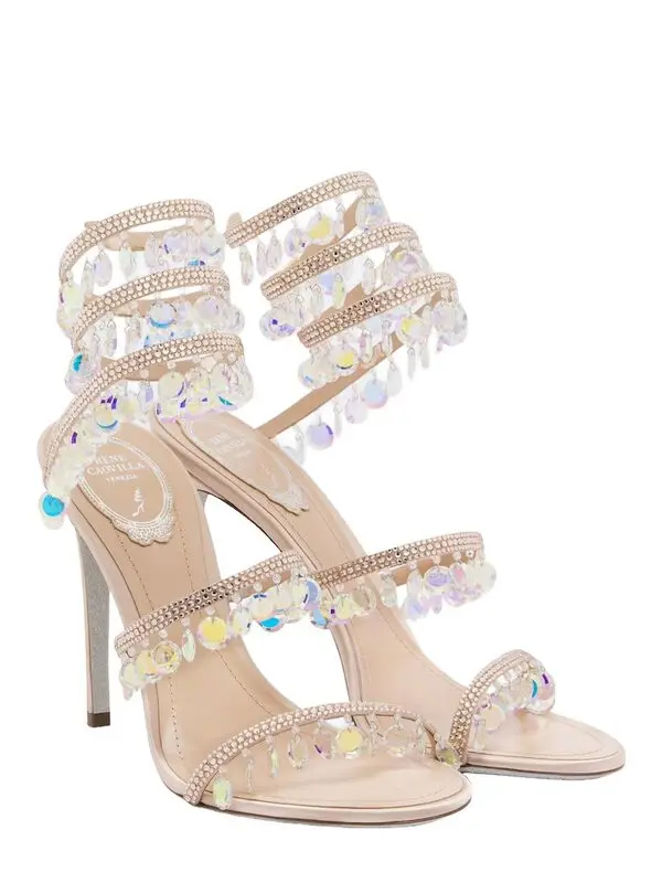 Rene Caovilla Chandelier Embellished Satin Sandals - Pink