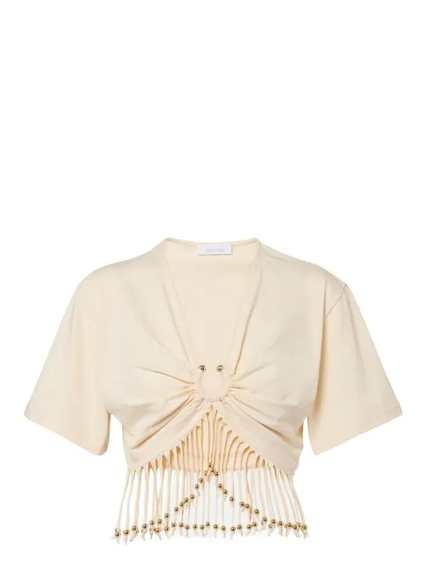 Rabanne Embellished Cotton Crop Top - White