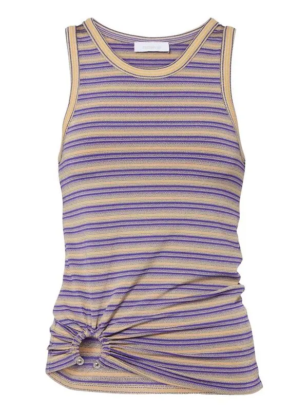 Rabanne Piercing Gathered Striped Tank Top - Purple