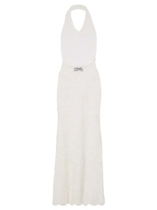 NILI LOTAN Eddie Crochet Halterneck Cotton Maxi Dress - White