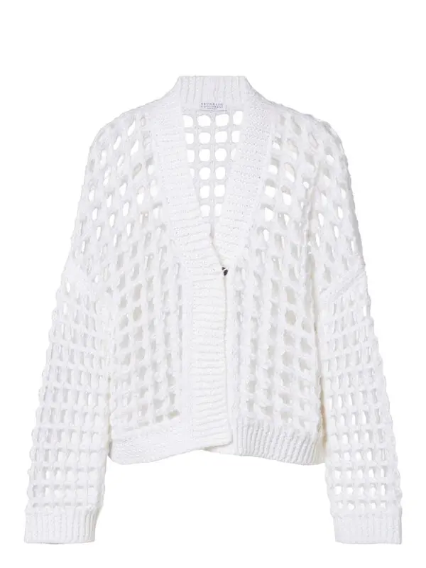 Brunello Cucinelli Open-knit Cotton Cardigan - White