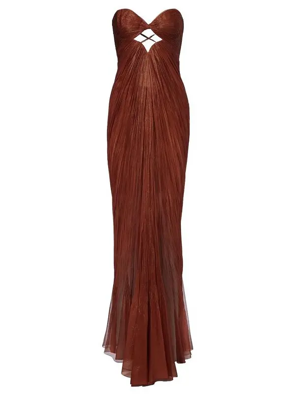 MARIA LUCIA HOHAN Rachel Draped Silk Bustier Gown - Brown