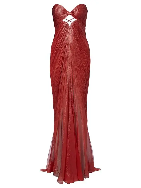 MARIA LUCIA HOHAN Rachel Draped Silk Bustier Gown - Red