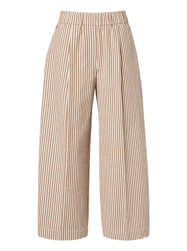 Brunello Cucinelli Striped Cotton-blend Wide-leg Pants - Beige