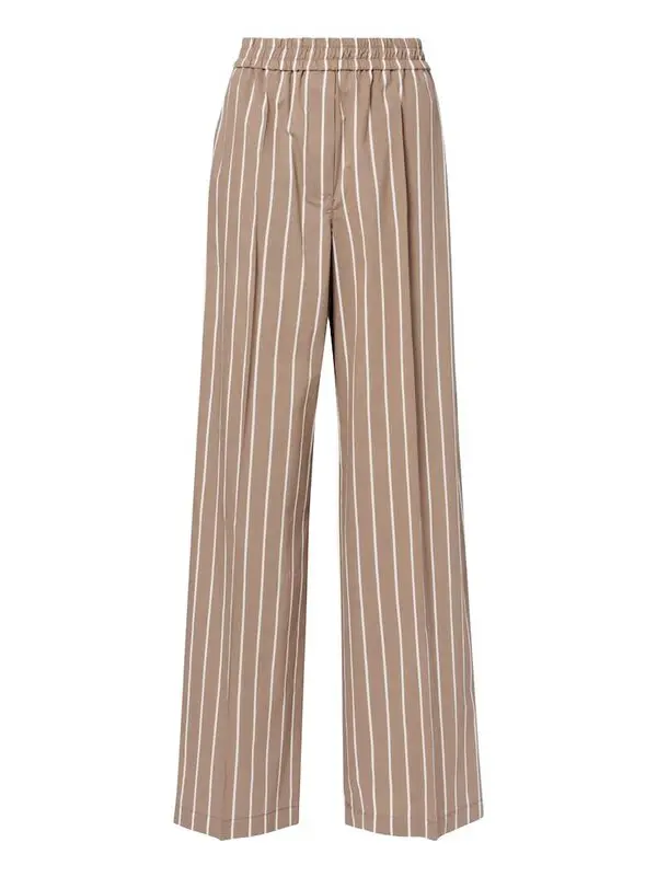Brunello Cucinelli Striped Cotton-blend Wide-leg Pants - Brown