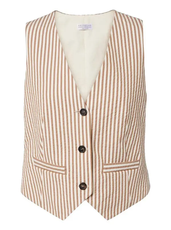 Brunello Cucinelli Striped Cotton-blend Vest - Beige