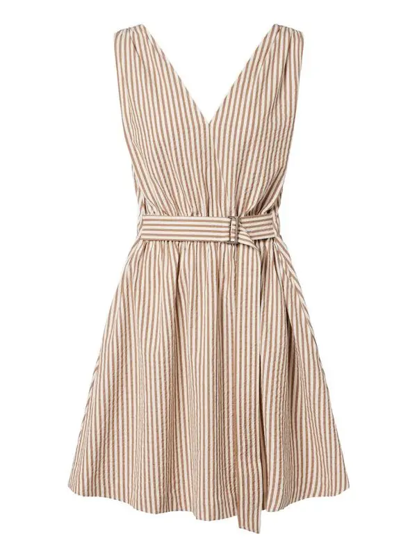 Brunello Cucinelli Striped Cotton-blend Minidress - Beige